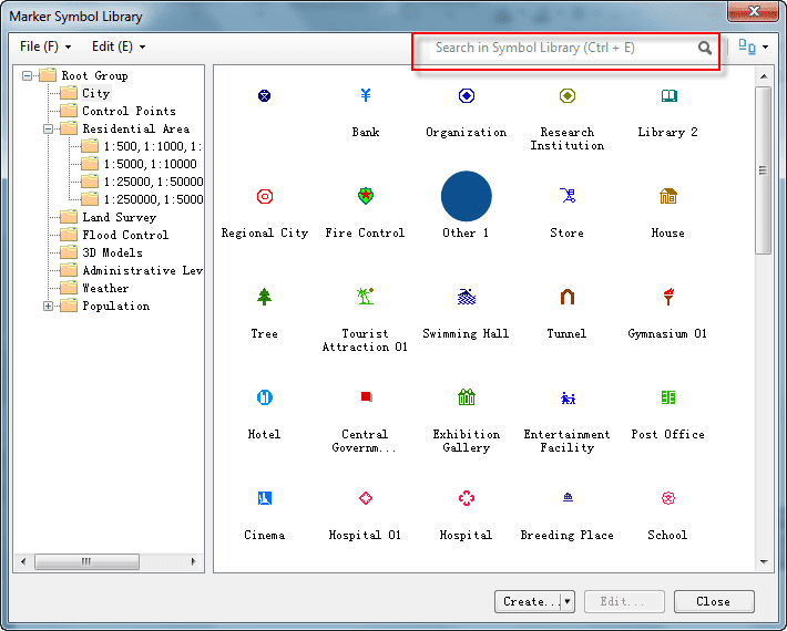 UI for the Marker Symbol Library Manager