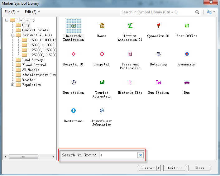 UI for the Marker Symbol Library Manager