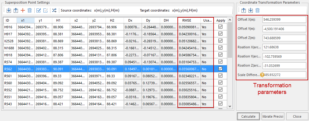Calculate Transformation Model Parameters